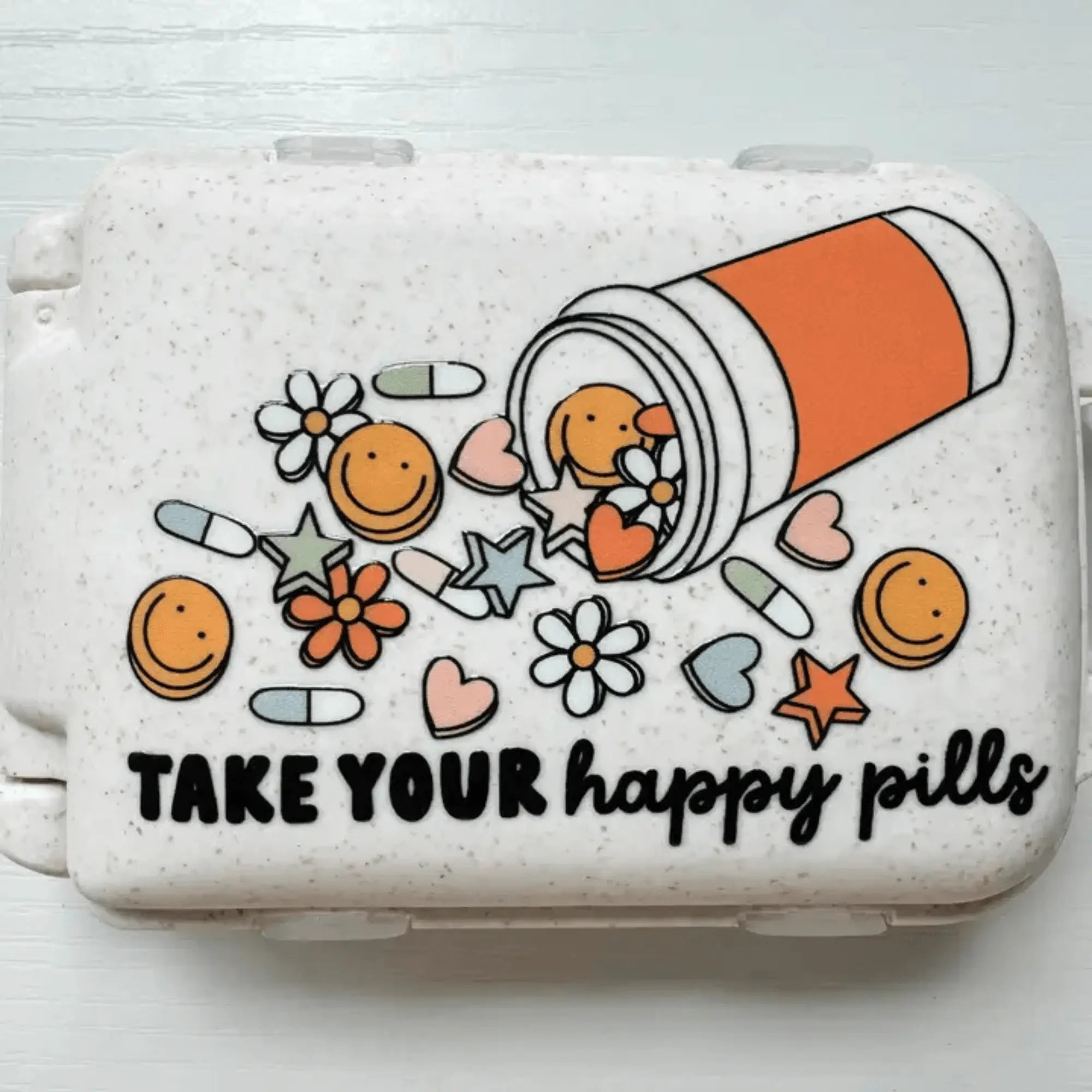 Cute 8‑Compartment Medication Case – Speckled Cream Organizer – Serene ...